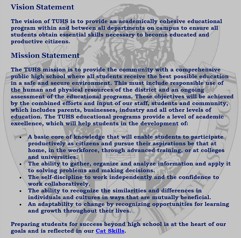 Taft Union High School / Mission and Vision Statement Taft Union High School / Mission and Vision Statement